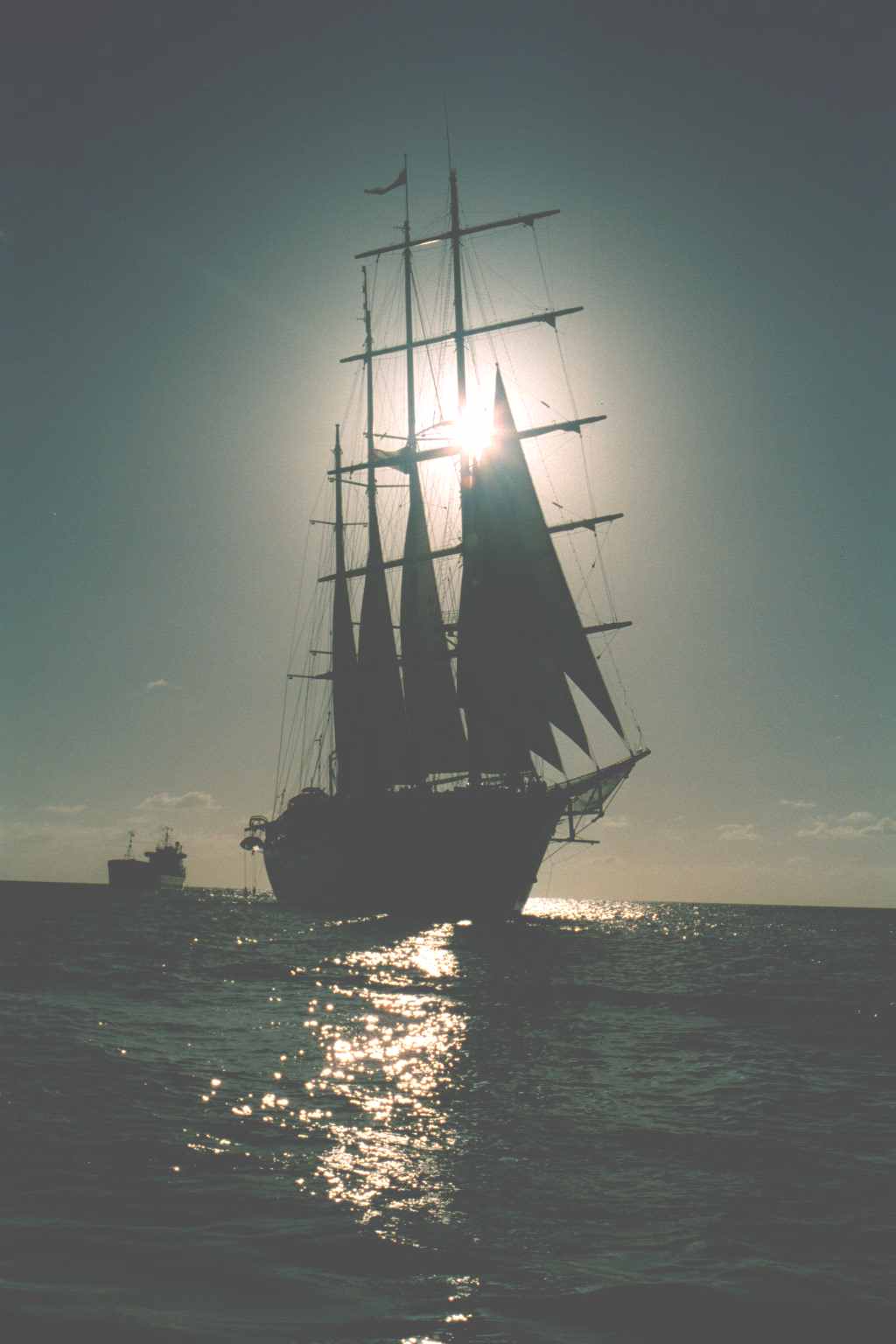 Star Clipper in sail off at sunset on 31 March 2000